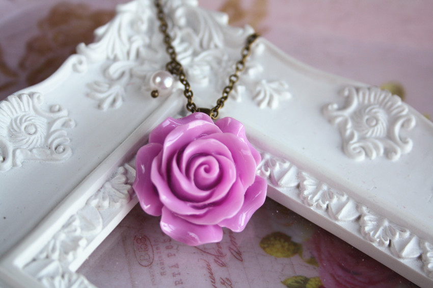 Purple Rose Necklace, Anna Sui Inspired Purple Style Vintage Flower ...