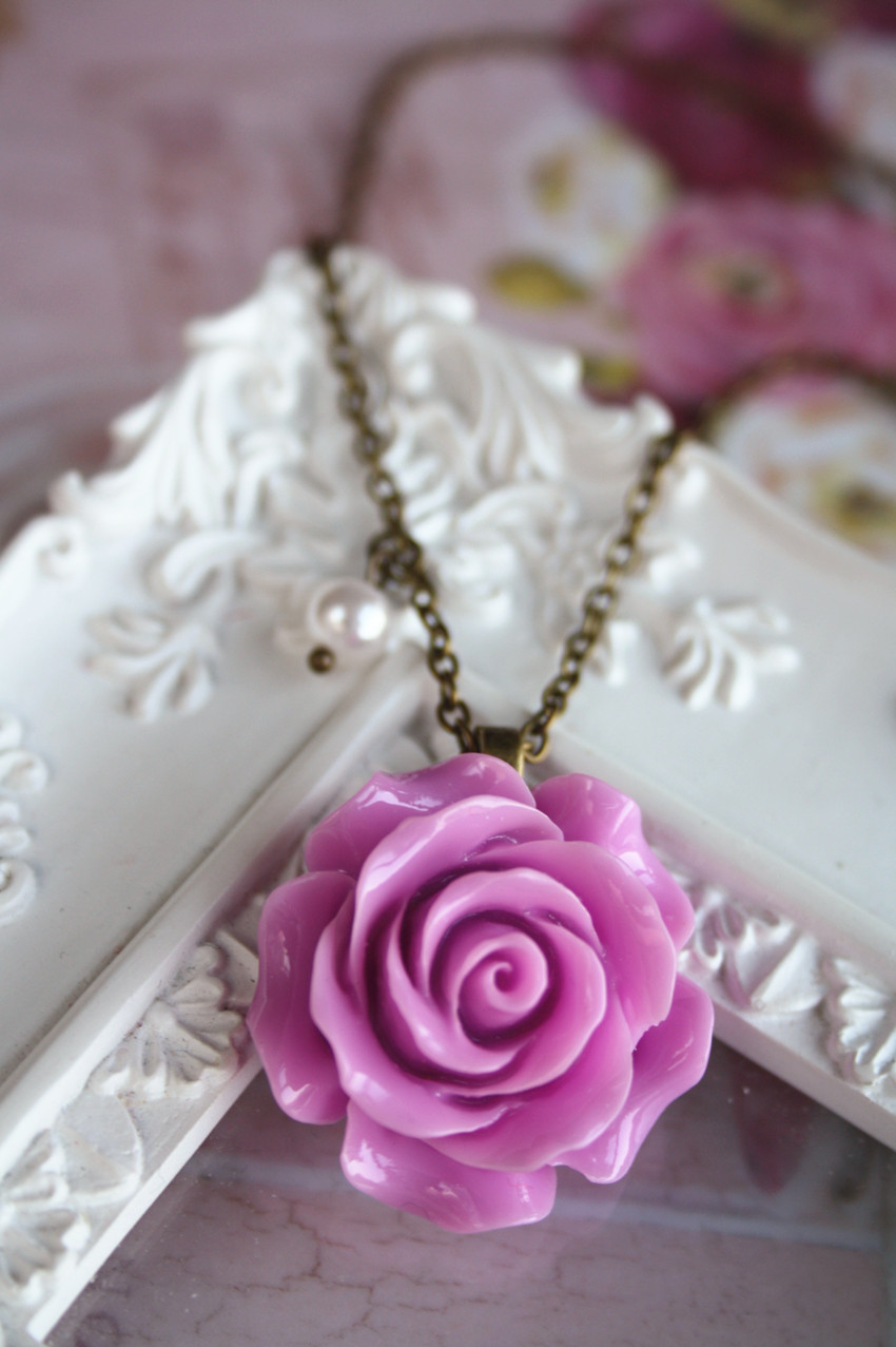 Purple Rose Necklace, Anna Sui Inspired Purple Style Vintage Flower ...